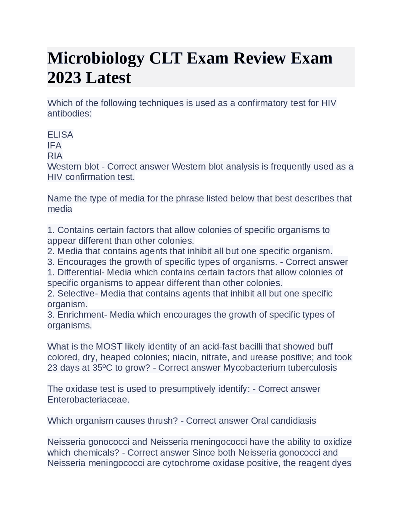 Microbiology CLT Exam Review Exam 2023 Latest | Exams Microbiology ...