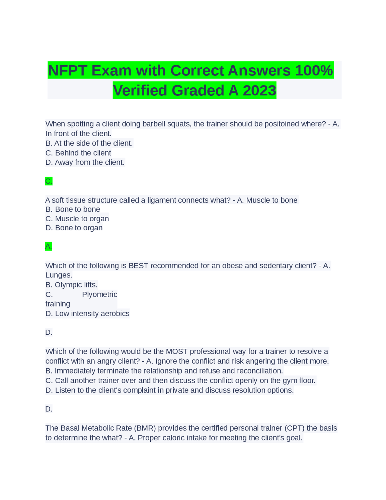 NFPT Exam with Correct Answers 100% Verified Graded A 2023 | Exams ...