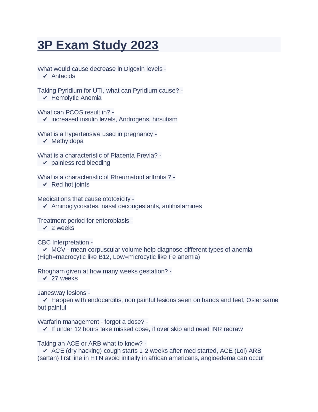 3P Exam Study 2023 Questions and Answers | Exams Nursing | Docsity