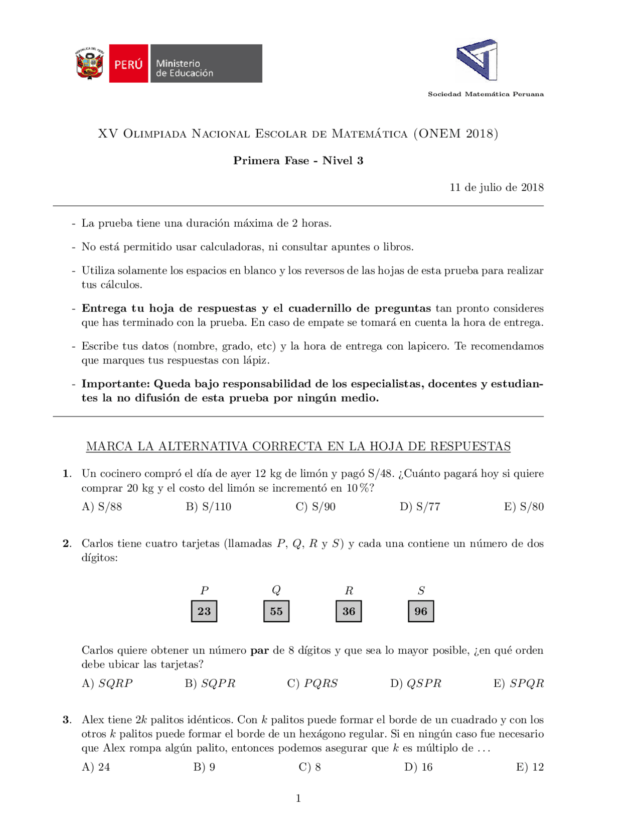 Onem 2018 ejercicios | Ejercicios de Derecho | Docsity