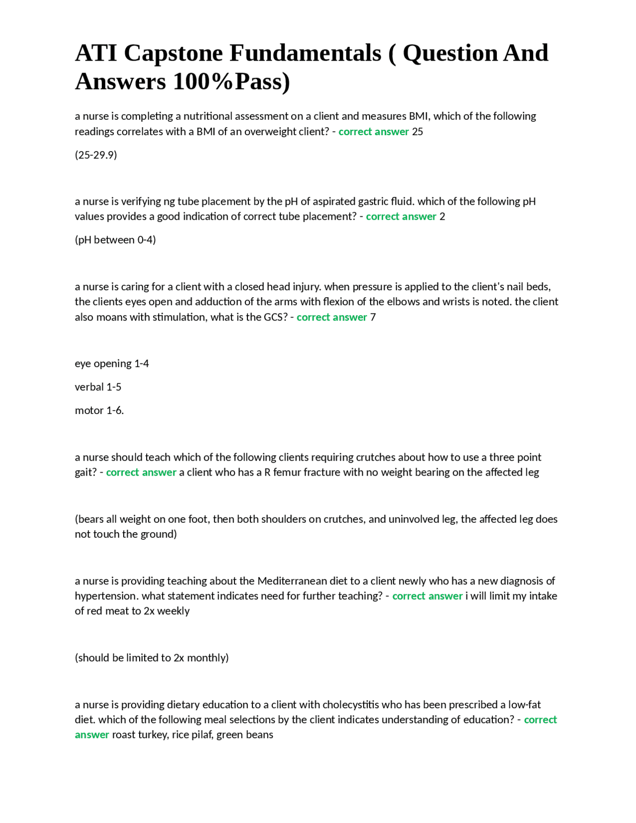 Ati Capstone Fundamentals Question And Answers 100passdocx Exams