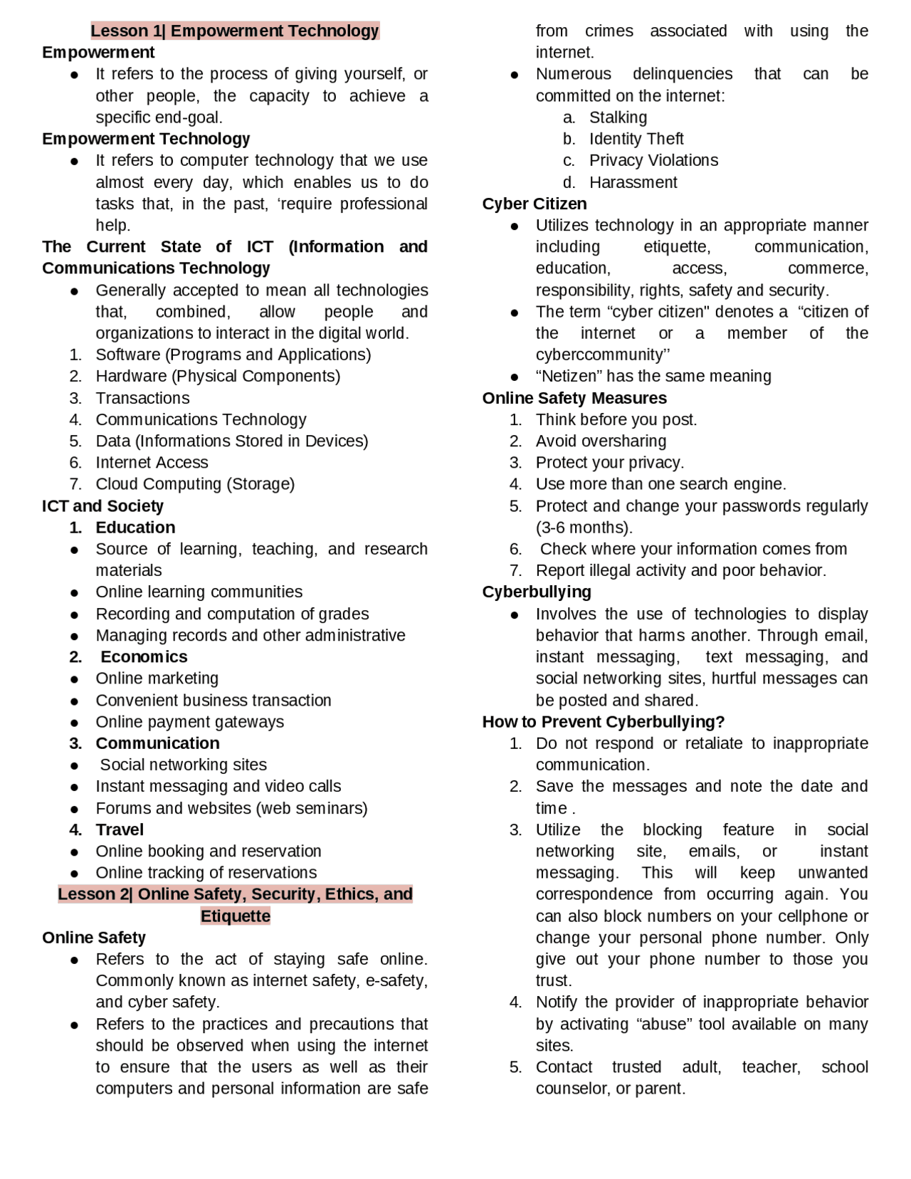 Empowerment Technology Lecture Lecture Notes Technology Docsity
