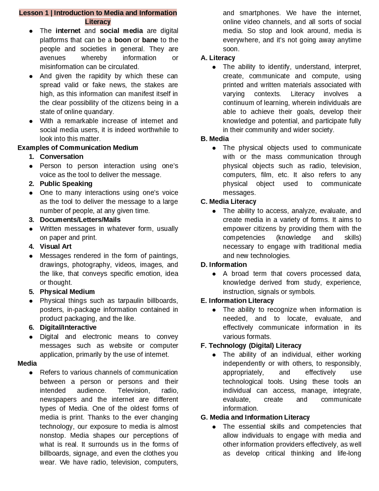 Media And Information Literacy Lecture Lecture Notes Technology Docsity