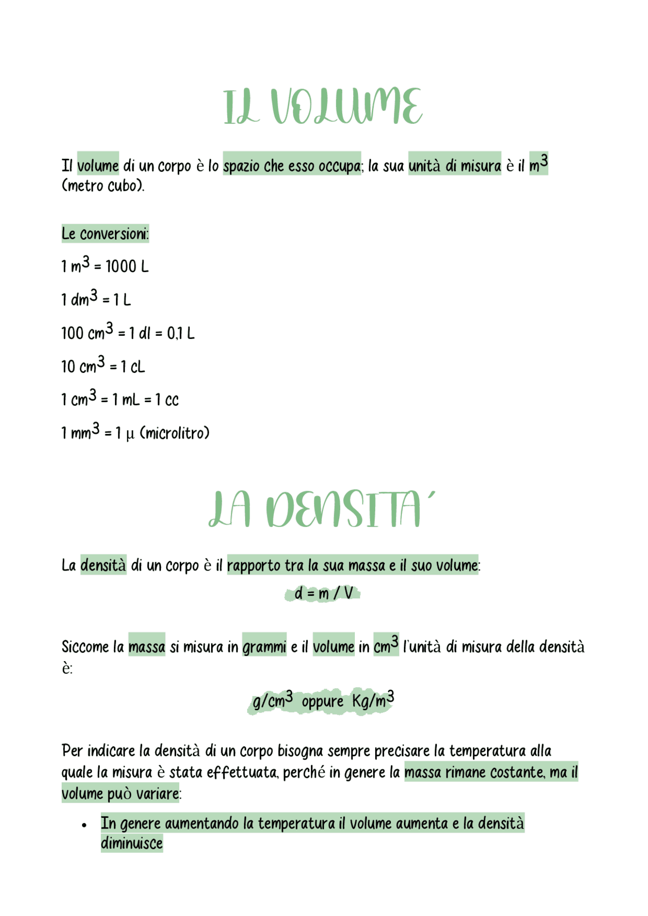 Il Volume E La Densità Appunti Di Chimica Docsity