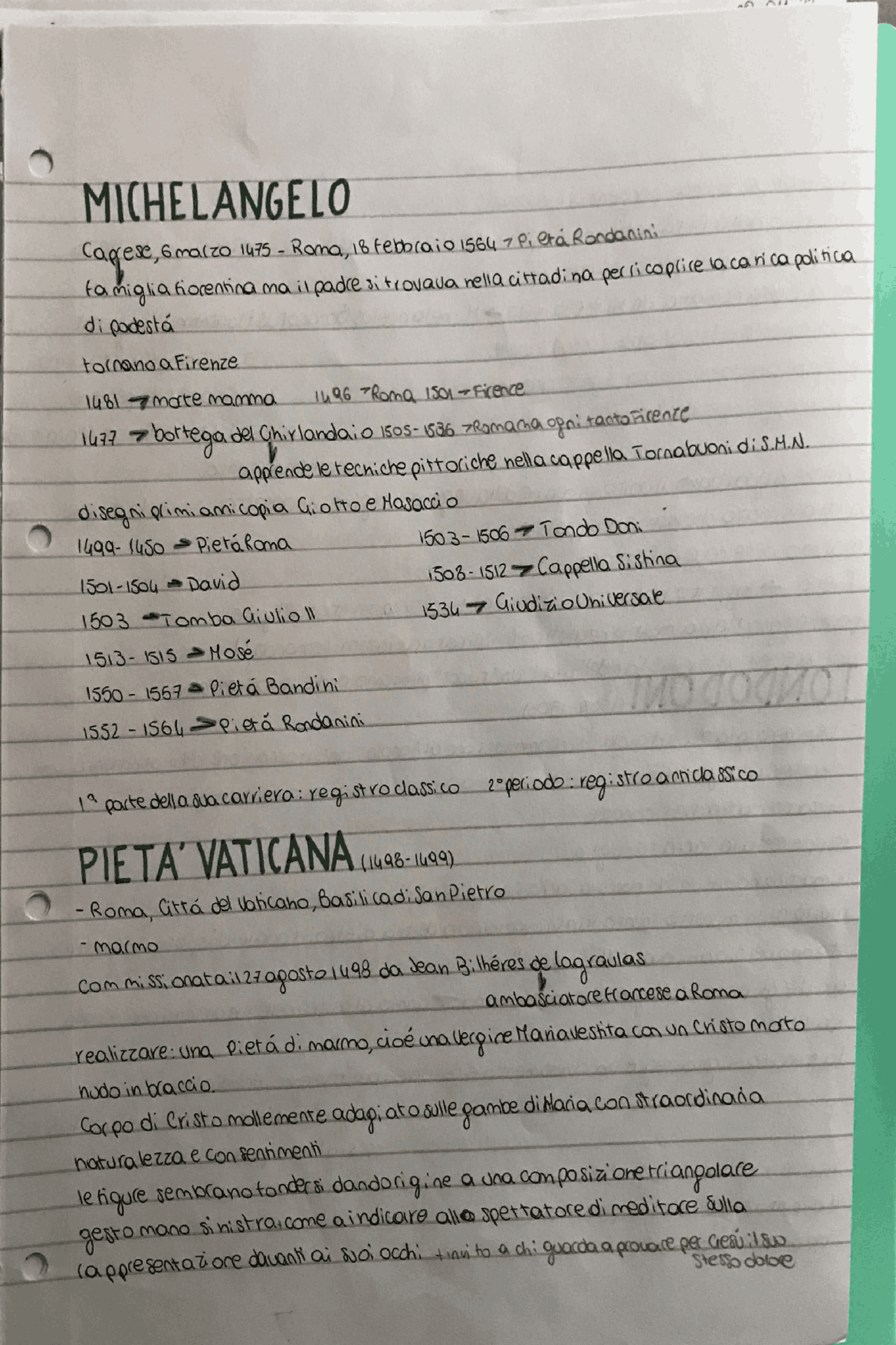Michelangelo vita e opere | Appunti di Elementi di storia dell'arte ed ...