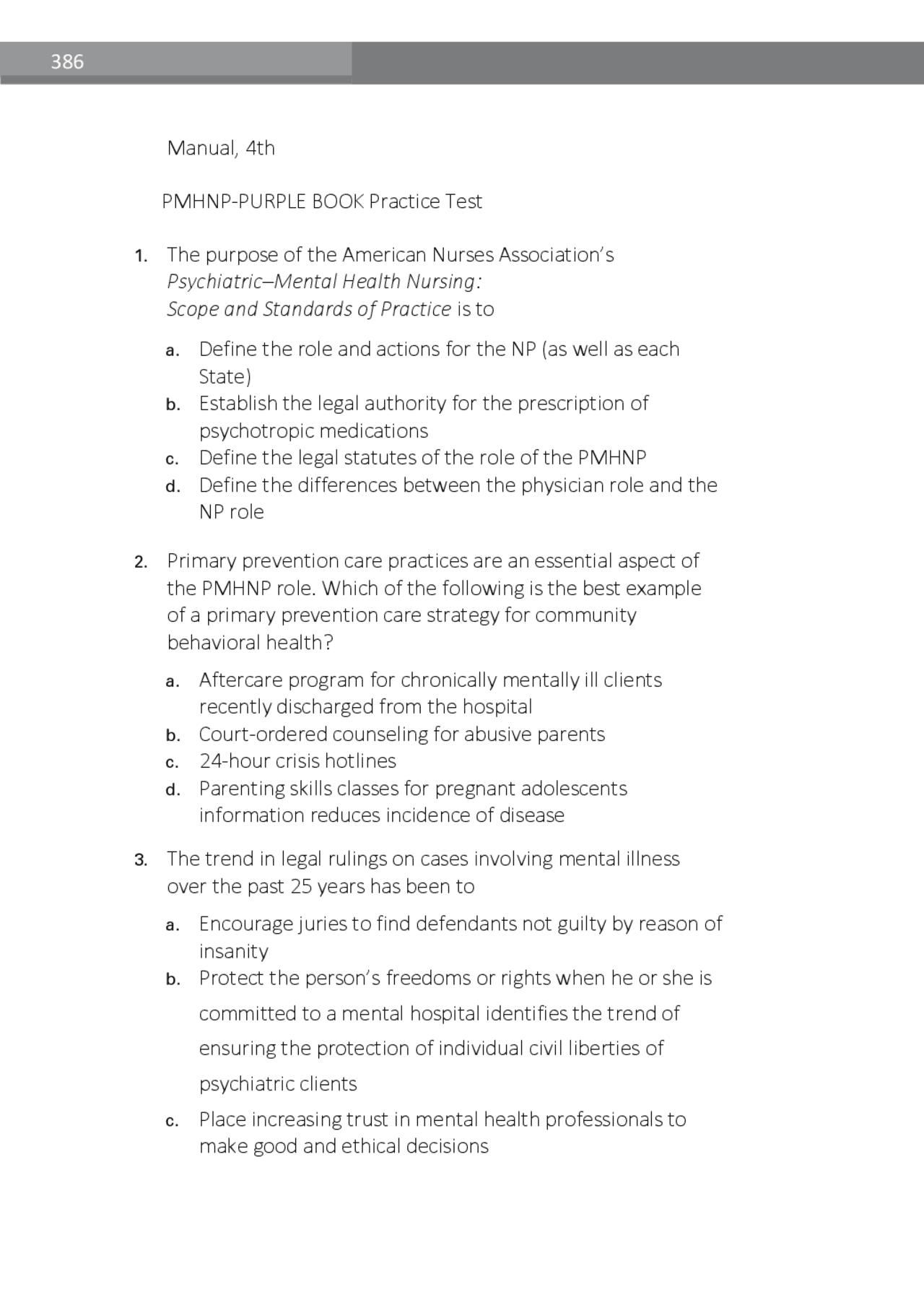 Pmhnp Purple Book Practice Test All Questions Exams Nursing Docsity