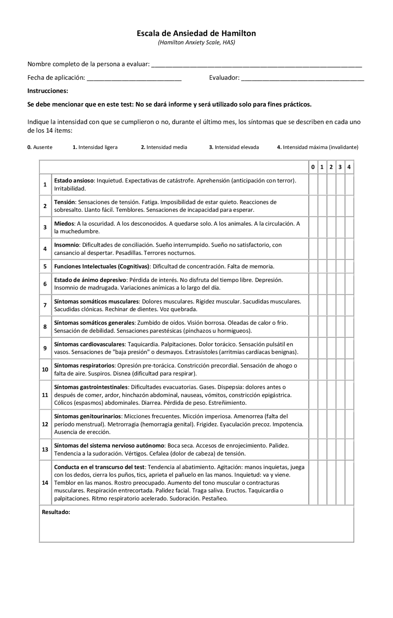 TEST HAMILTON FORMATO | Guías, Proyectos, Investigaciones de Historia ...