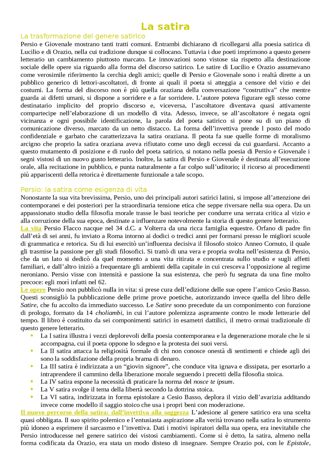 La satira di Persio e Giovenale | Appunti di Latino | Docsity