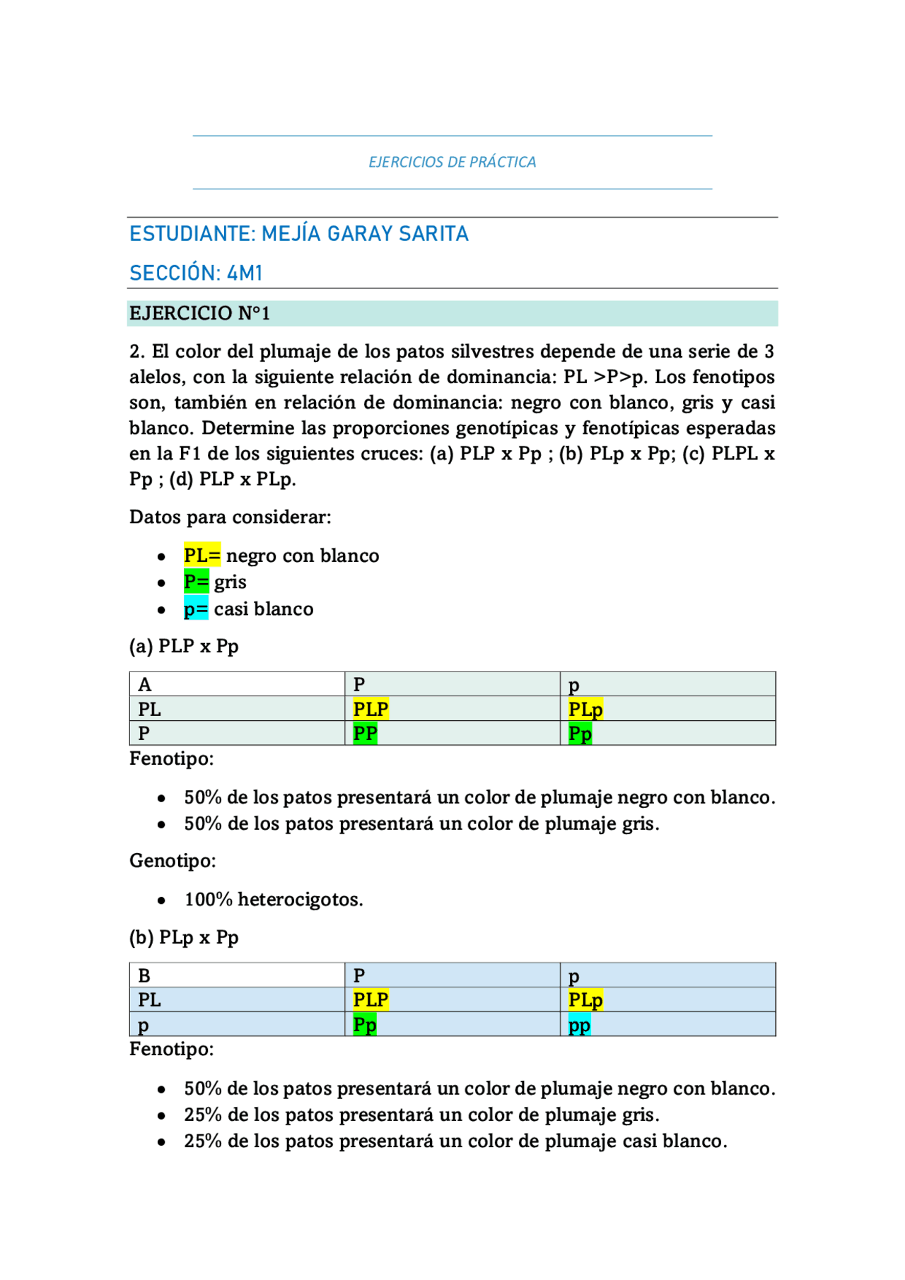 Ejercicios De La Guia Ejercicios De Genética Docsity