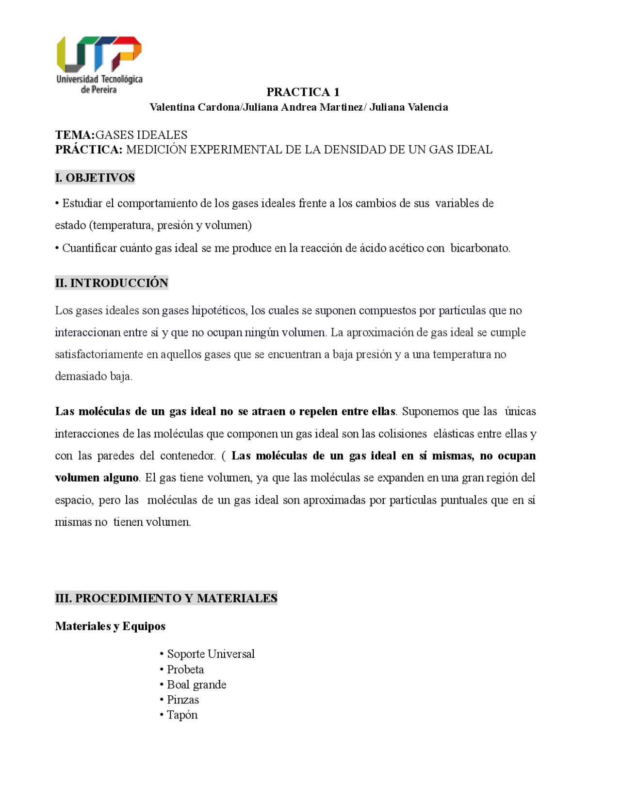 Informe Gases ideales | Guías, Proyectos, Investigaciones de Fisicoquímica | Docsity