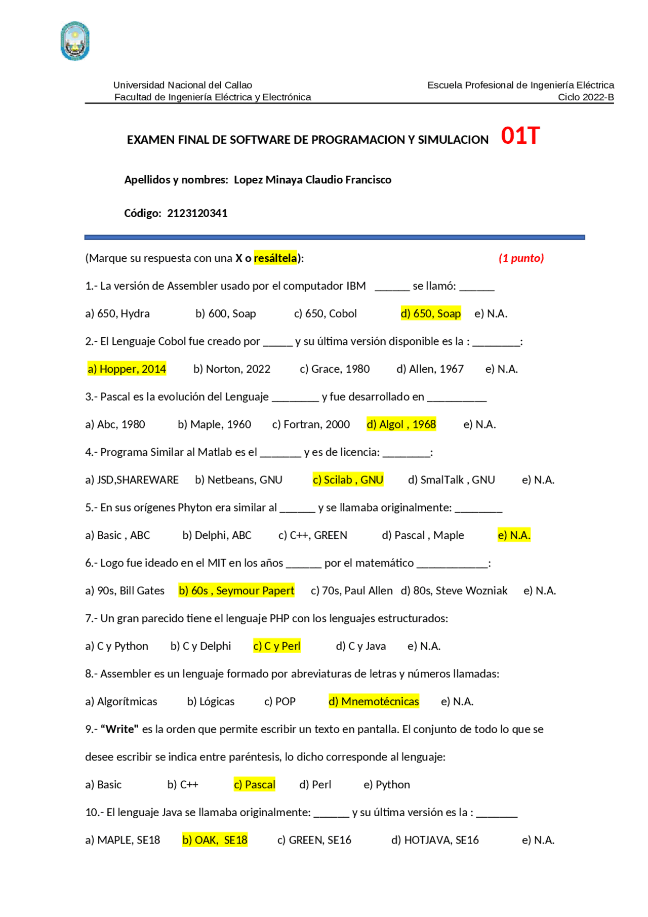 Examen Final Programacion Exámenes De Programación Lineal Docsity