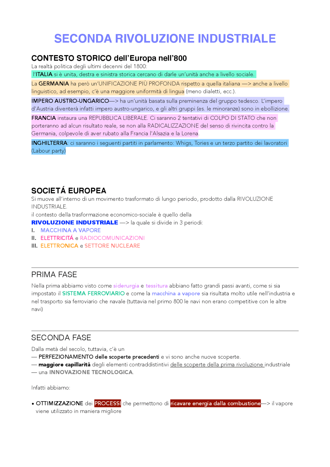 Seconda Rivoluzione Industriale | Appunti di storia | Appunti di Storia | Docsity