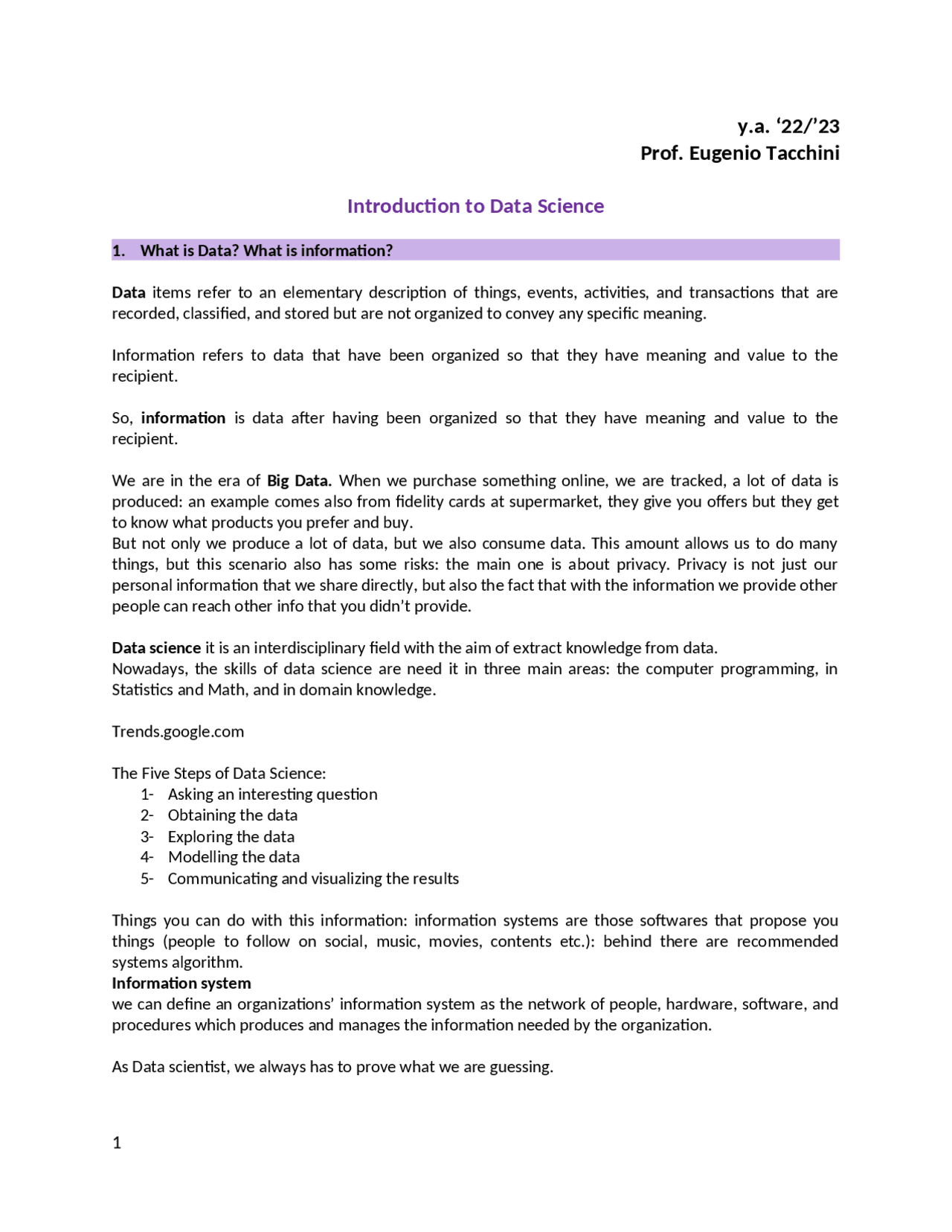 corso di "Introduction to data science" | Dispense di Machine learning | Docsity