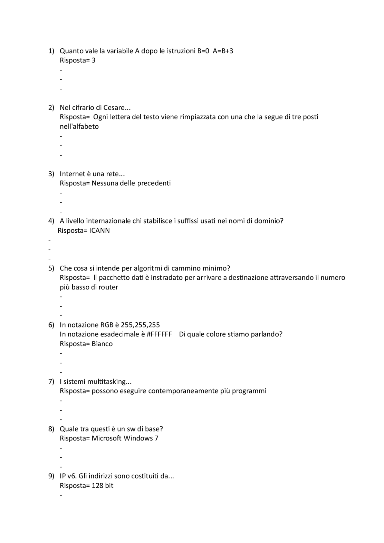 Domande e Risposte informatica voto 27 | Prove d'esame di Elementi di Informatica | Docsity