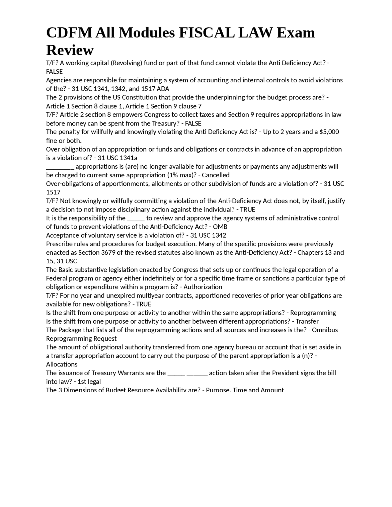 CDFM All Modules FISCAL LAW Exam Review.docx | Exams Nursing | Docsity