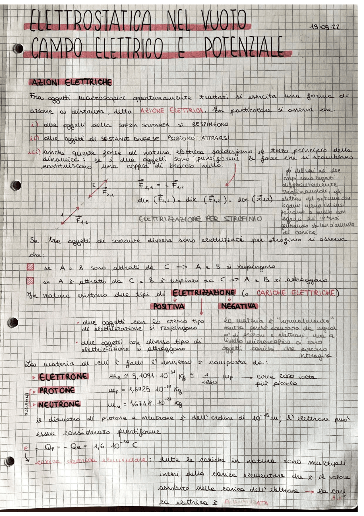 ELETTROSTATICA NEL VUOTO: CAMPO ELETTRICO E POTENZIALE | Appunti di Fisica | Docsity