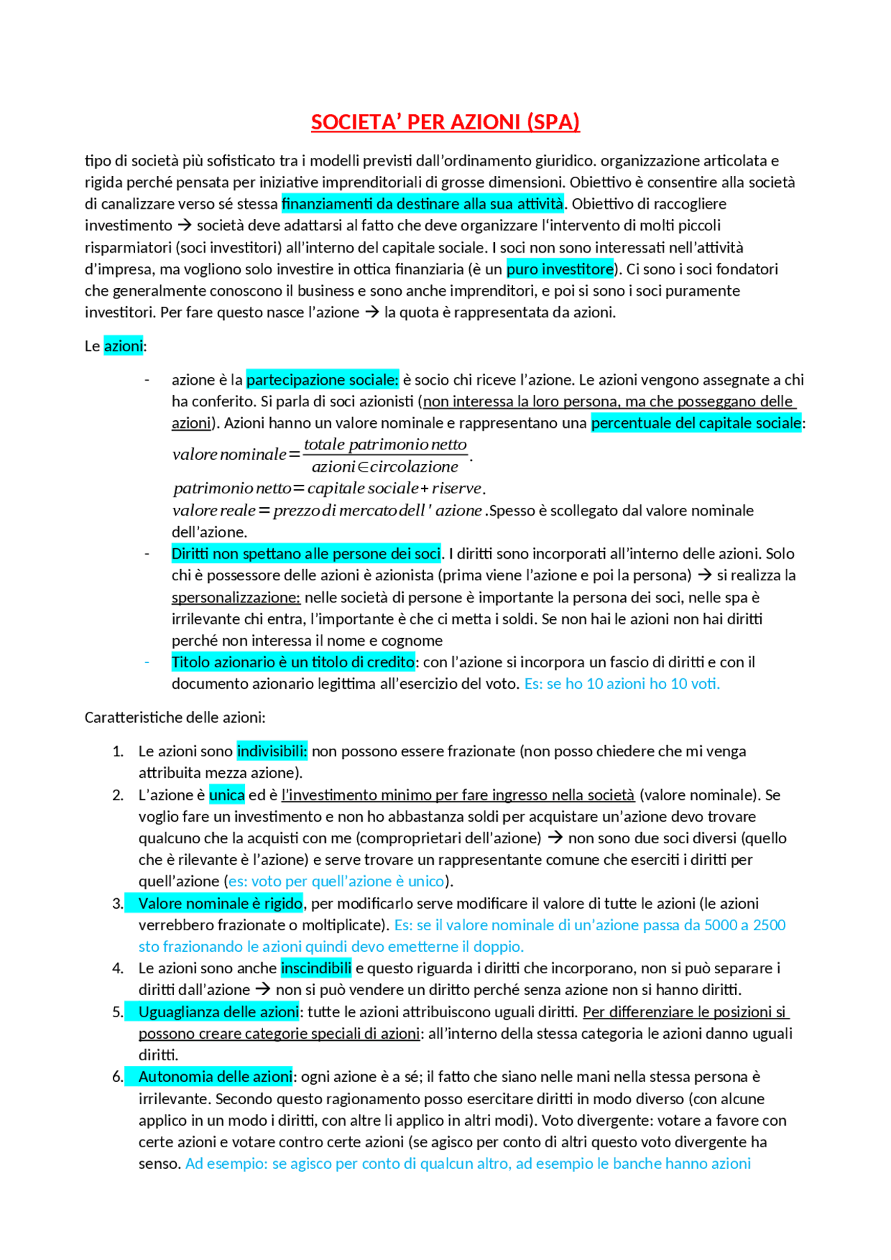 Spa Diritto Commerciale Dispense Di Diritto Commerciale Docsity