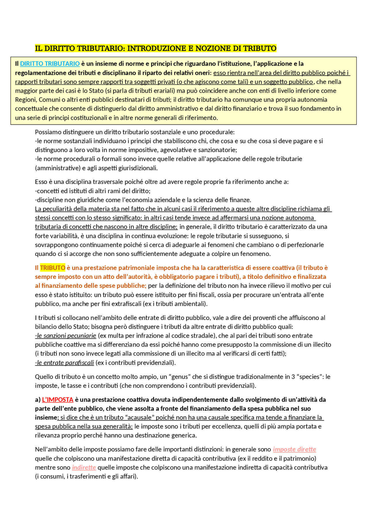 Diritto tributario lezioni | Sbobinature di Diritto Tributario | Docsity