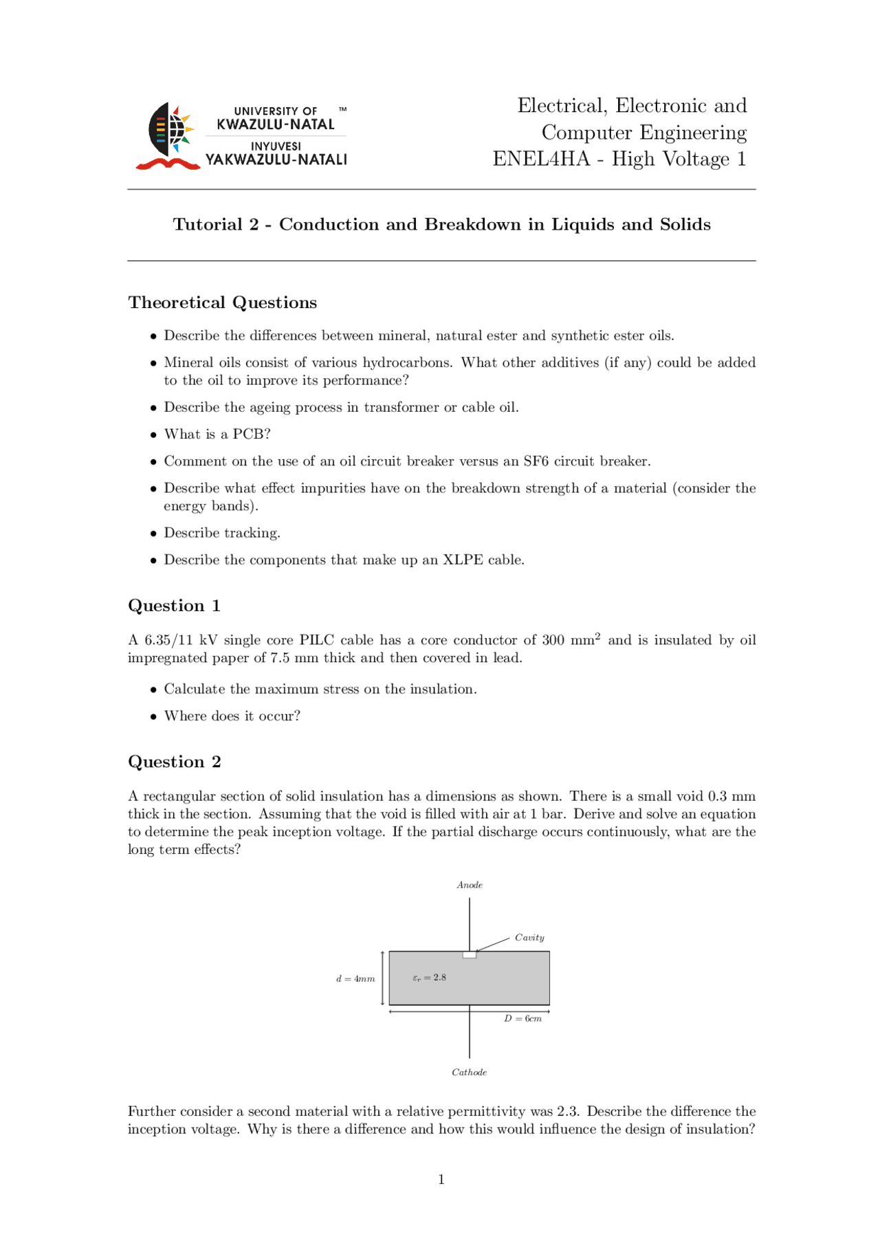 Tutorial Of High Voltage Engineering Exercises Highway Engineering