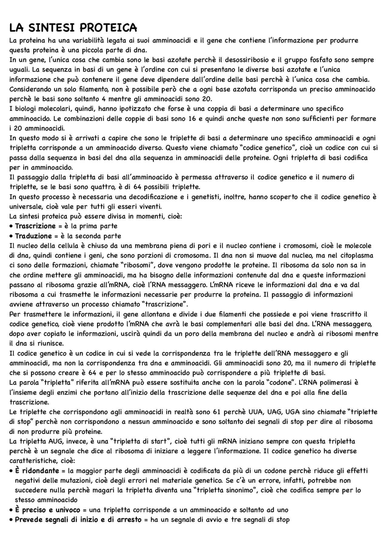 La Sintesi Delle Proteine Appunti Di Biologia Docsity