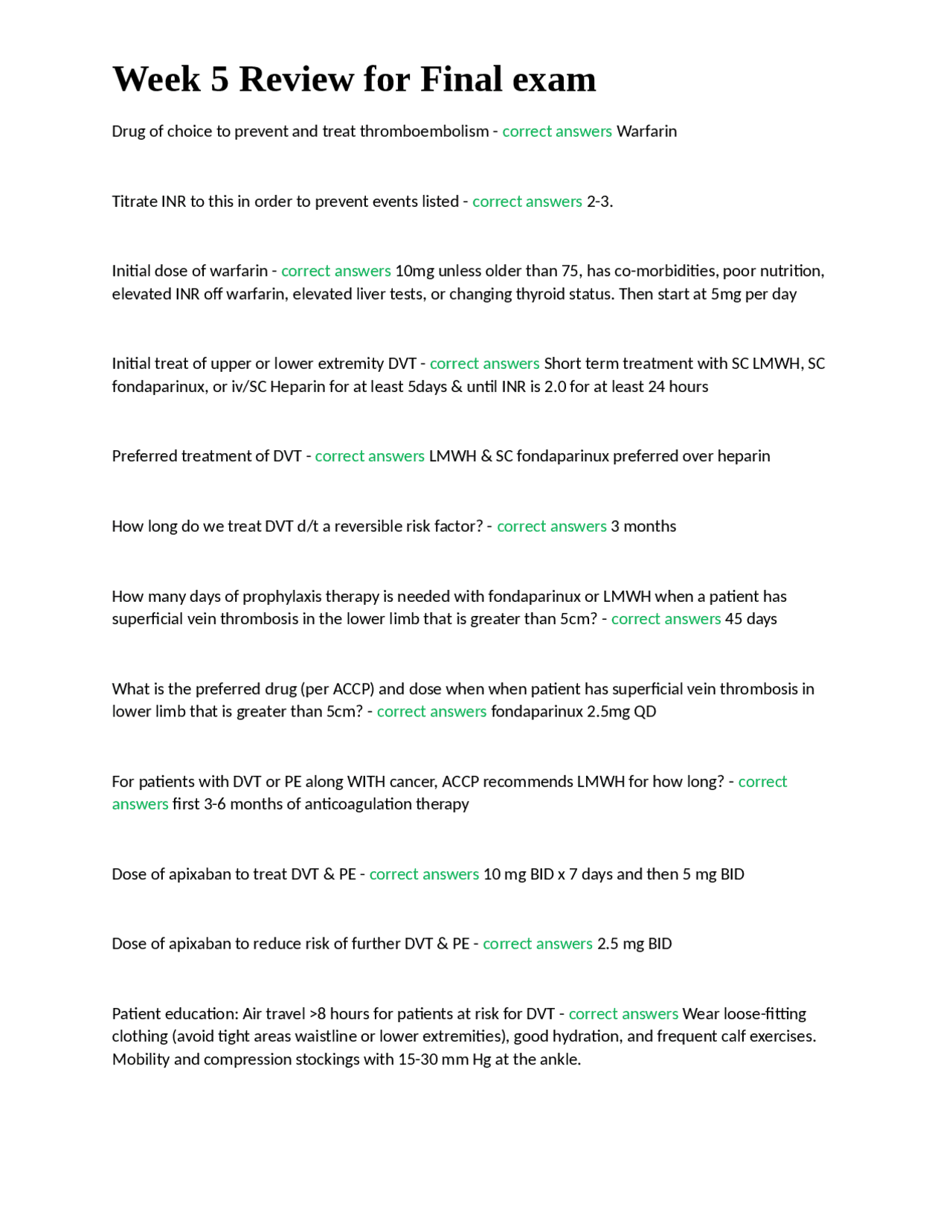 Week 5 Review For Final Examdocx Exams Nursing Docsity