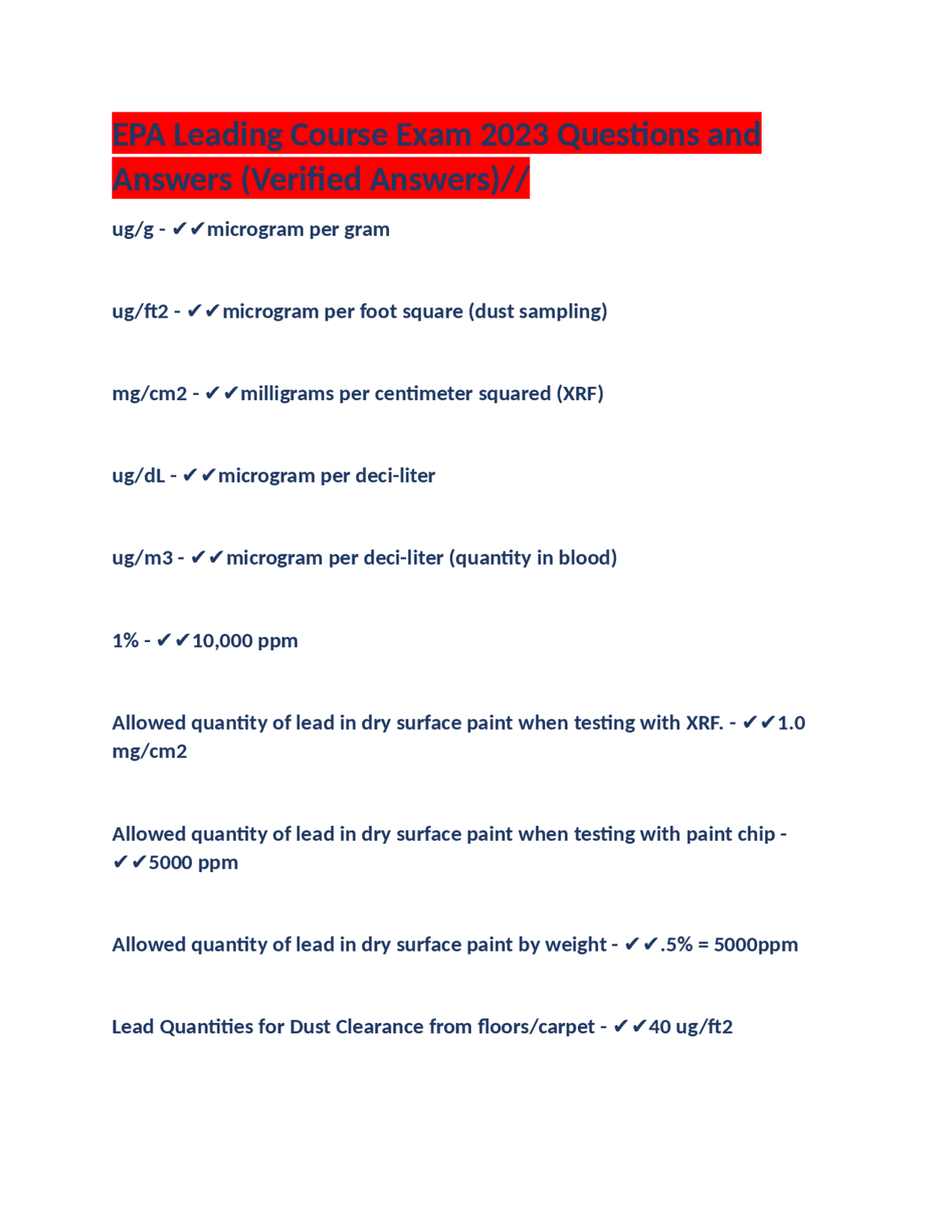 Epa Leading Course Exam 2023 Questions And Answers Verified Answers