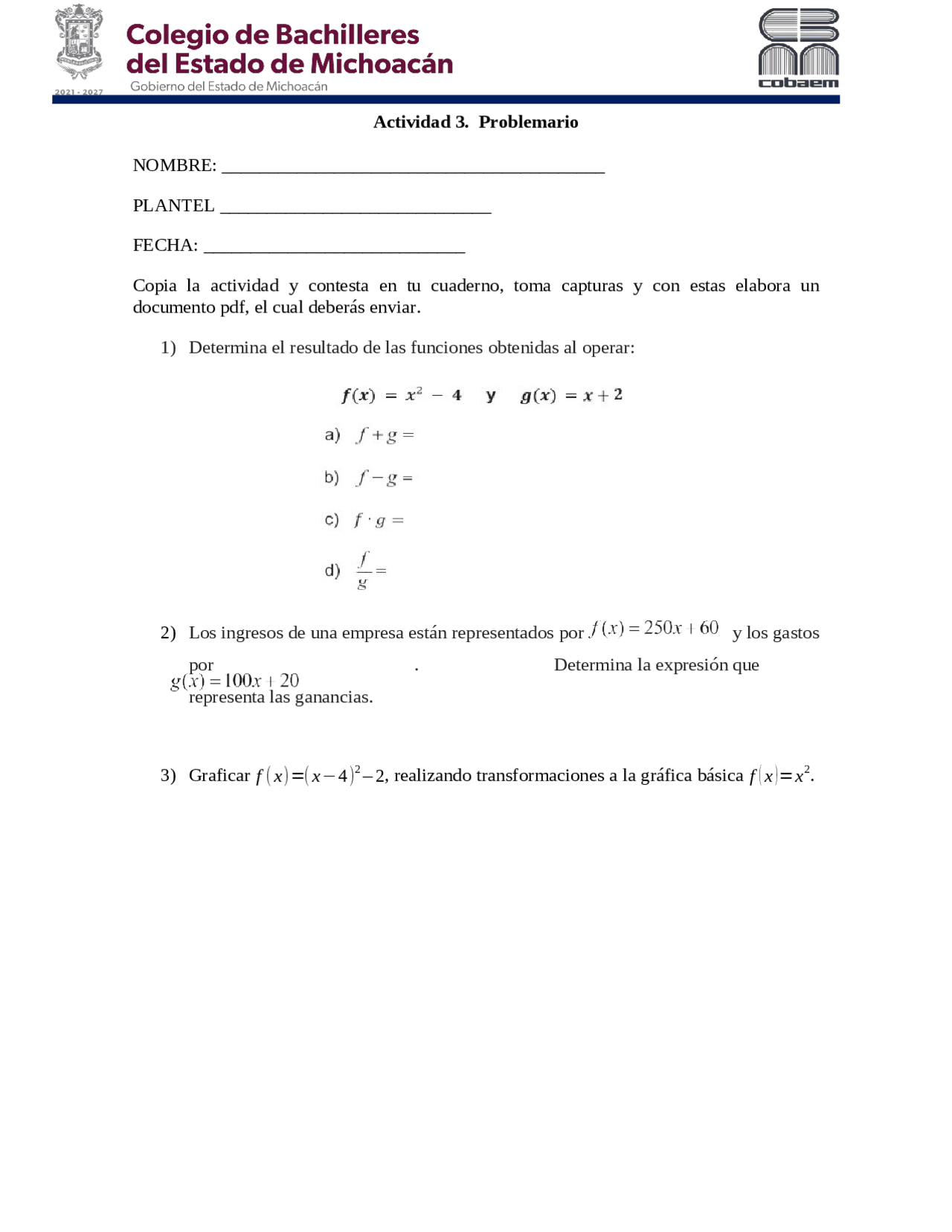 Actividades de matemáticas IV 2 y 3 | Ejercicios de Matemáticas Orientadas a las Enseñanzas ...