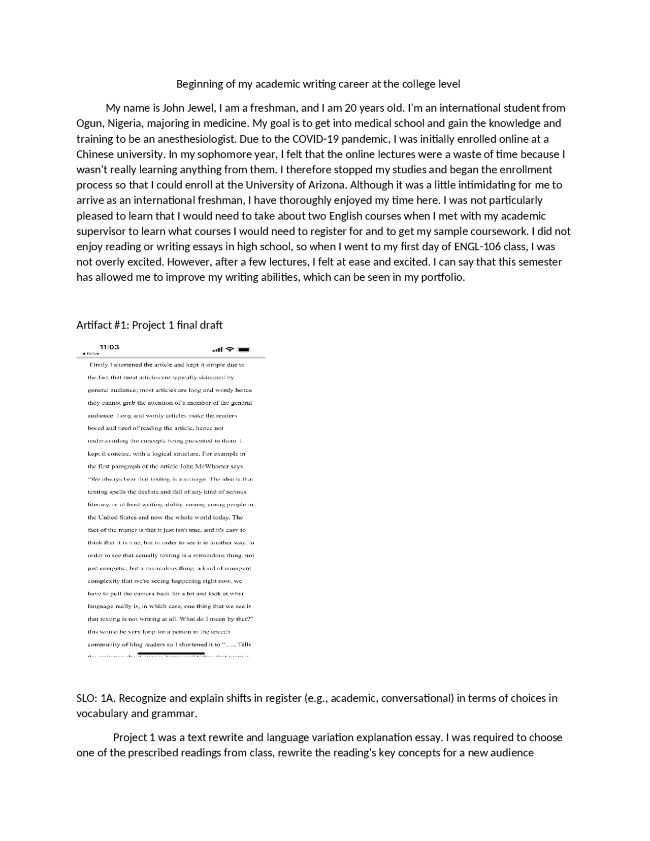 Final class project. | Assignments English Language | Docsity