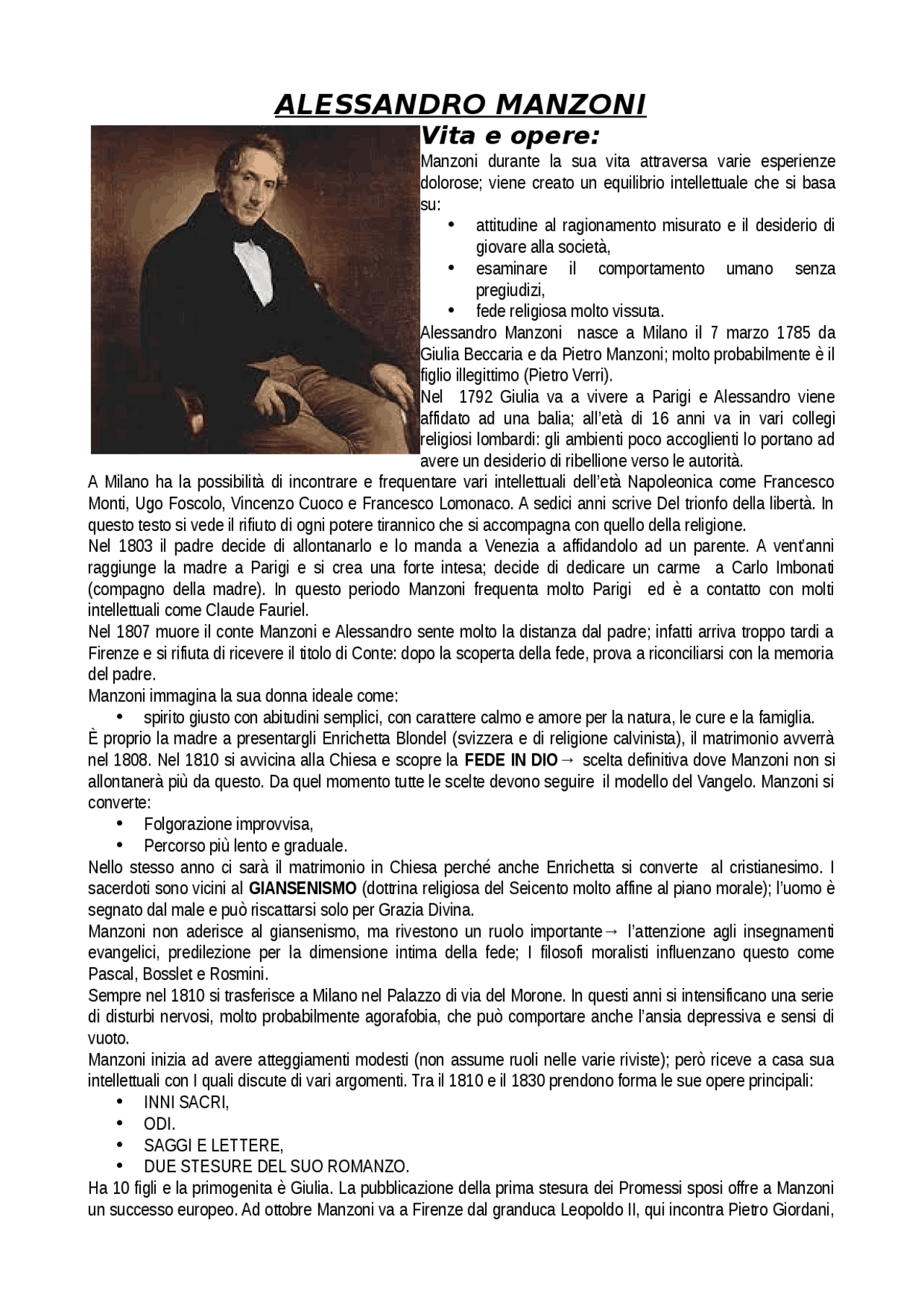 Riassunto dettagliato della vita e opere di Manzoni | Appunti di ...