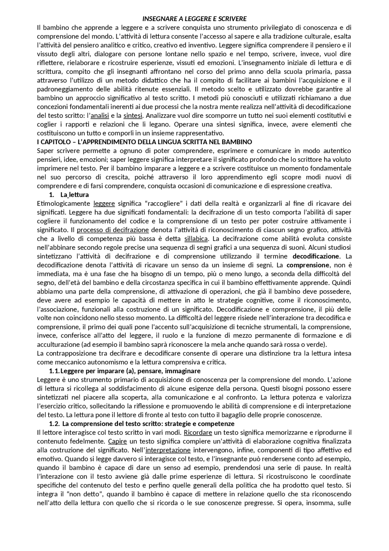 Riassunto Del Libro Insegnare A Leggere E A Scrivere Utile Per Lesame