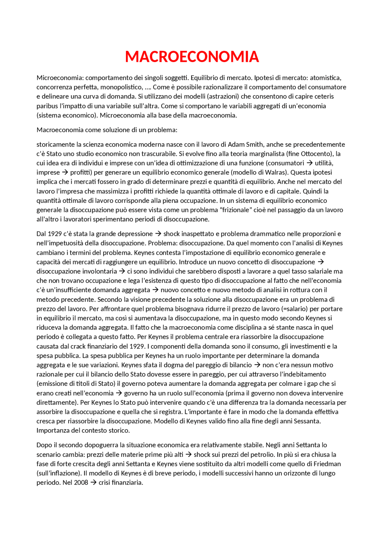macroeconomia primo parziale, prof. Maurizio Baussola | Dispense di Macroeconomia | Docsity