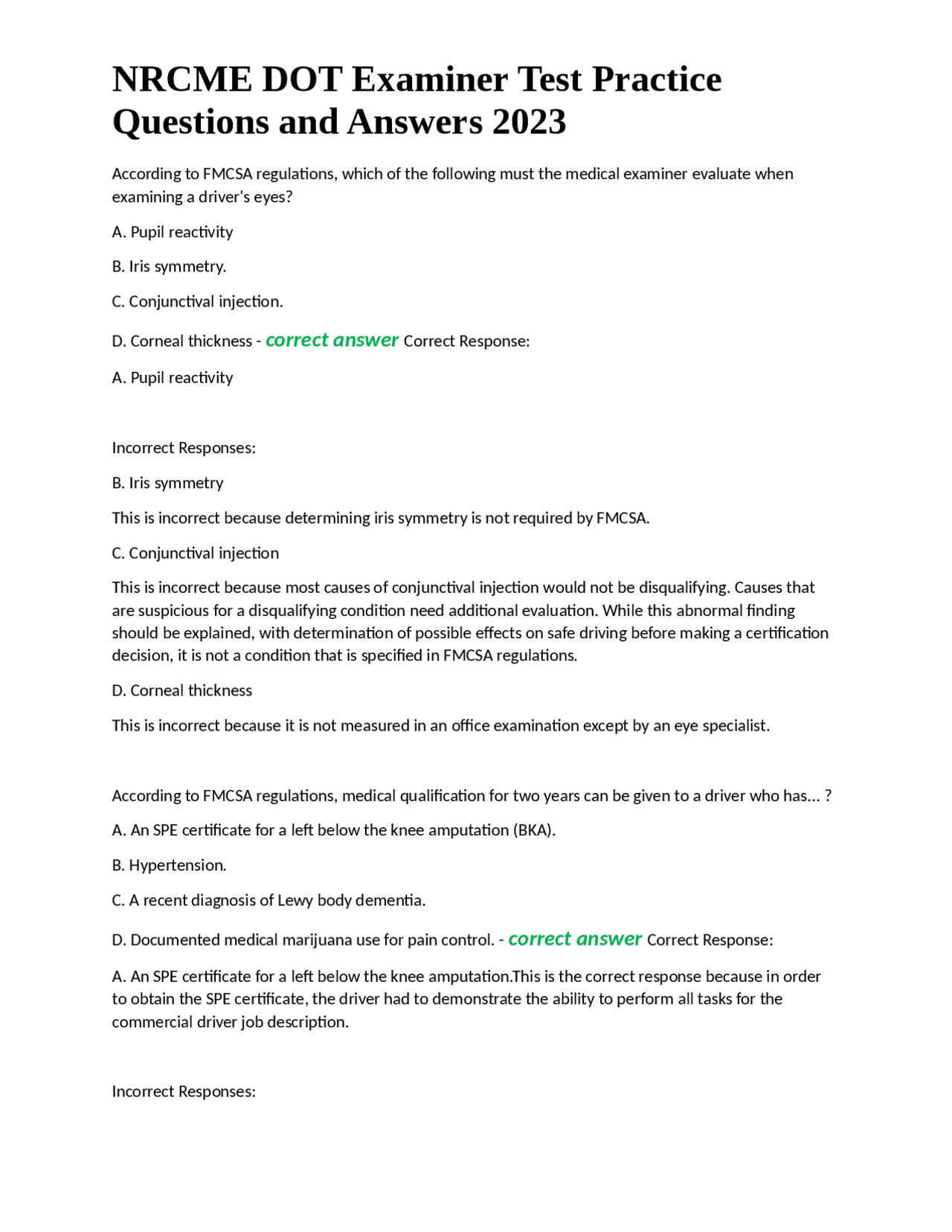 Nrcme Dot Examiner Test Practice Questions And Answers 2023docx