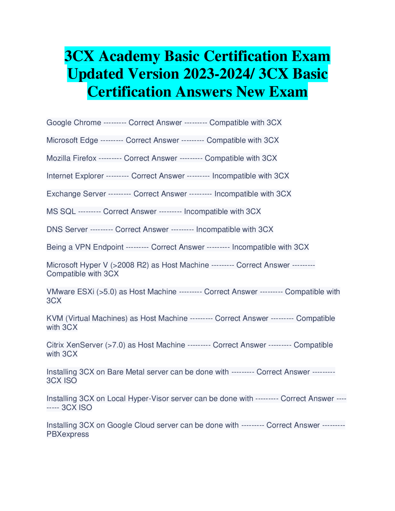 3CX Academy Basic Certification Exam Updated Version 2023-2024/ 3CX Basic Certification | Exams ...