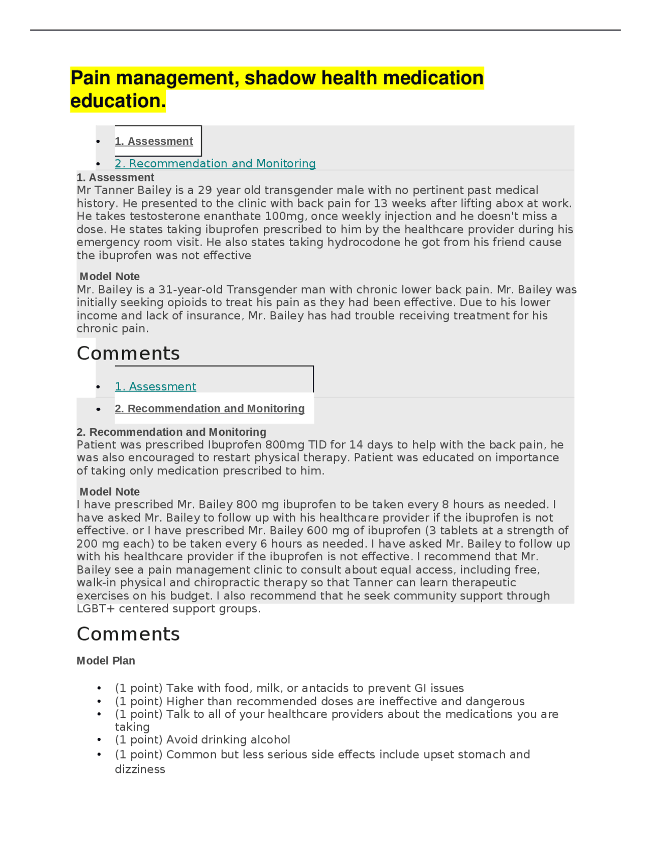 Pain management, shadow health medication education. | Study Guides ...
