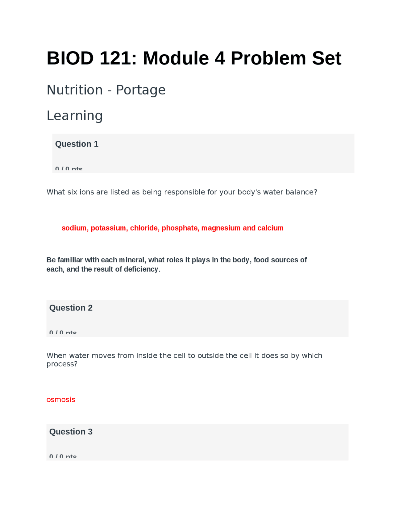 BIOD 121: Module 4 Problem Set Nutrition - Portage Learning | Exams ...