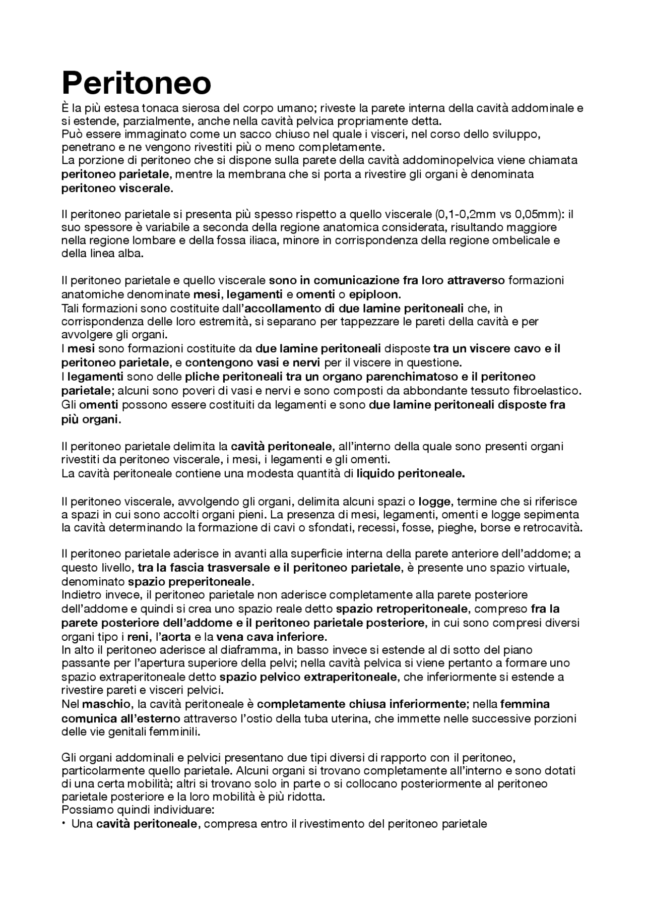 Il Peritoneo - Descrizione completa | Appunti di Anatomia | Docsity