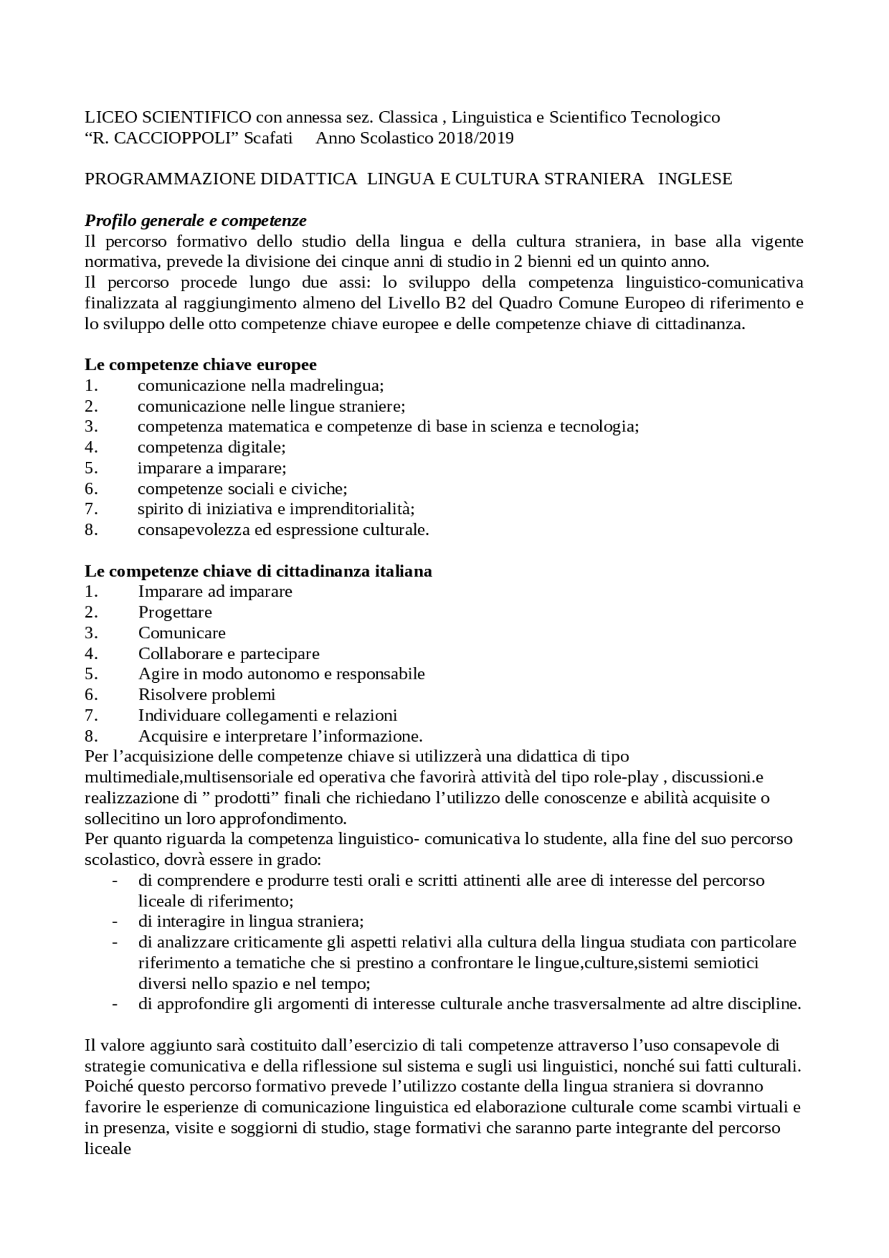 Programma e programmazione lingua inglese 2022 2023 | Schemi e mappe concettuali di Inglese ...