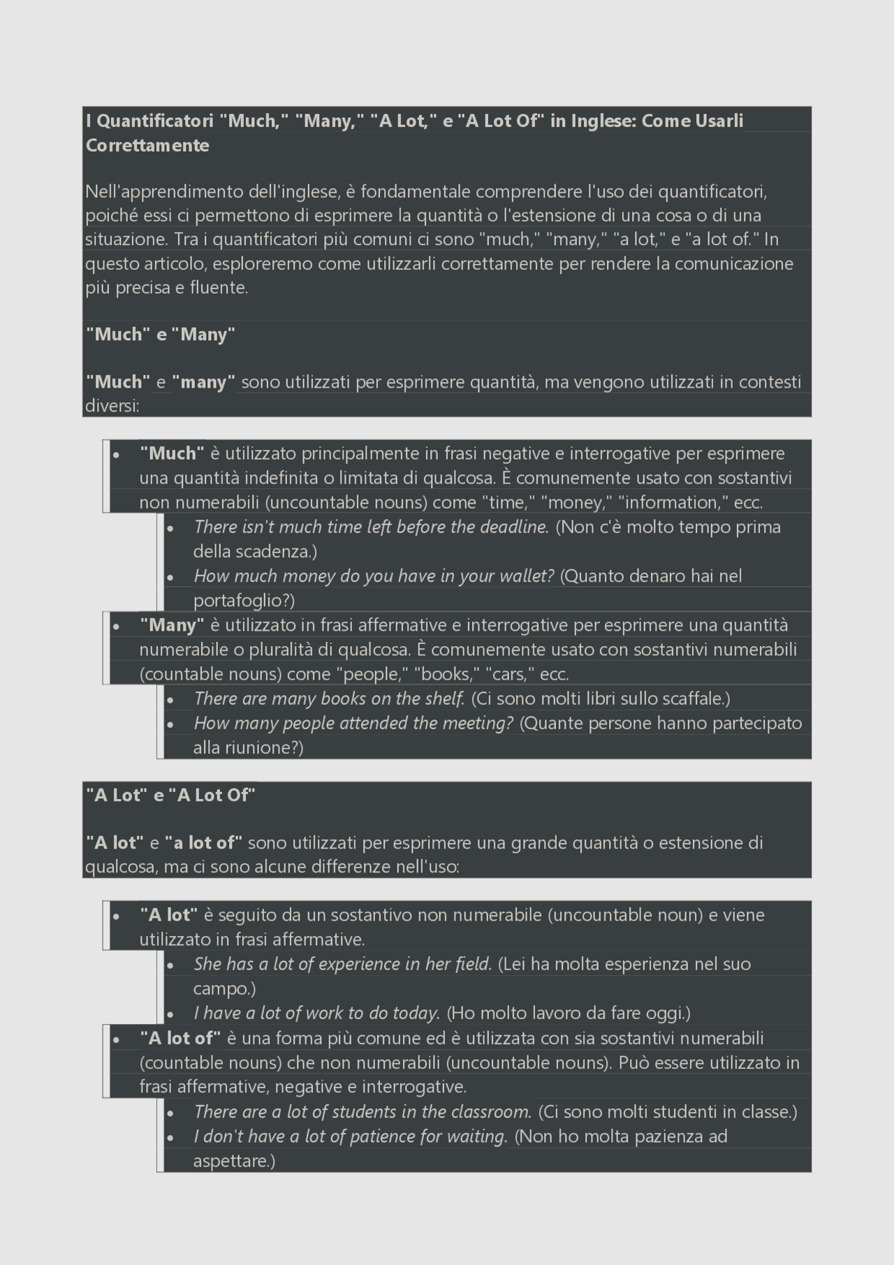 I Quantificatori in Inglese | Schemi e mappe concettuali di Inglese | Docsity