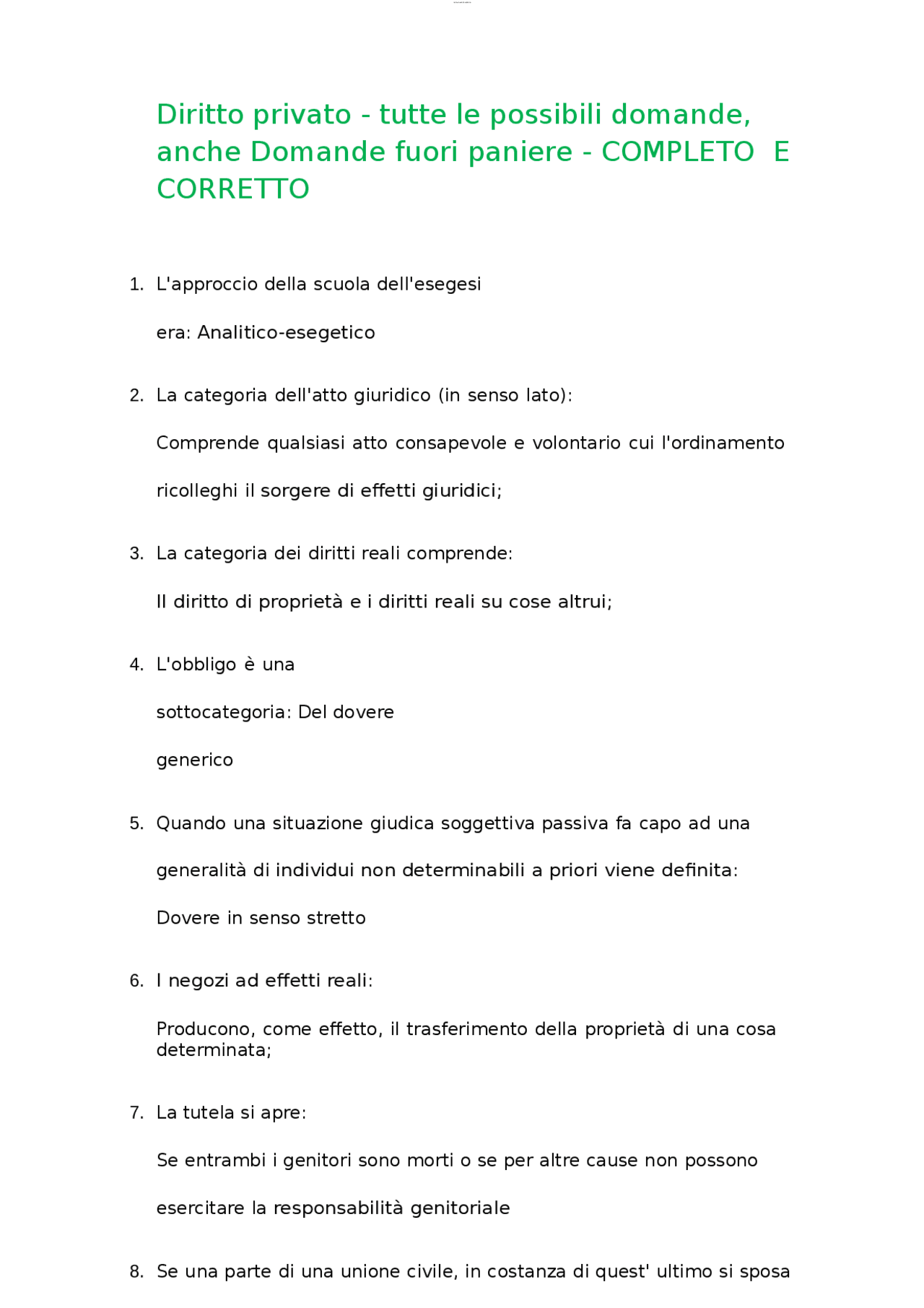 Diritto privato - tutte le possibili domande, anche Domande fuori paniere - COMPLETO E CO ...