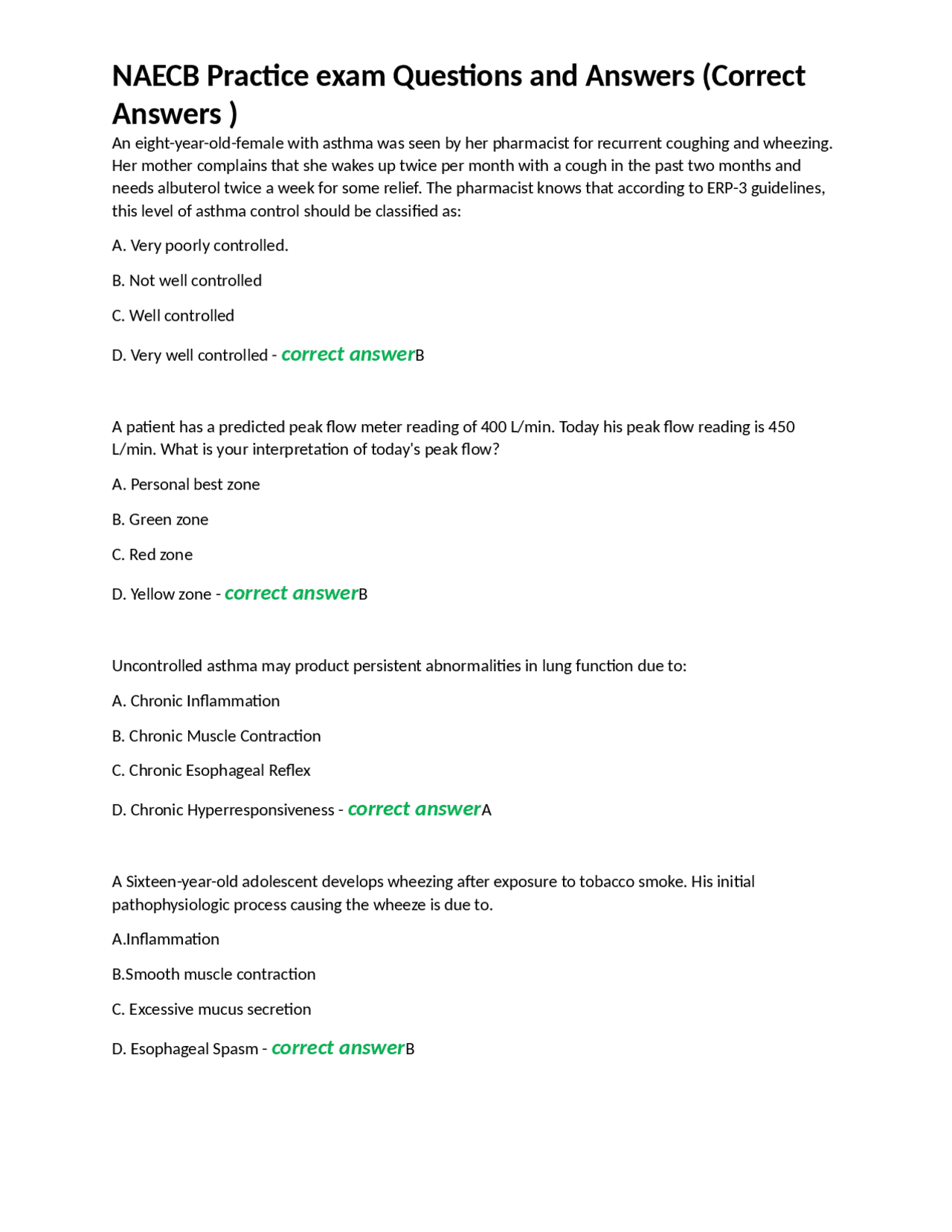 Naecb Practice Exam Questions And Answers Correct Answers Docx