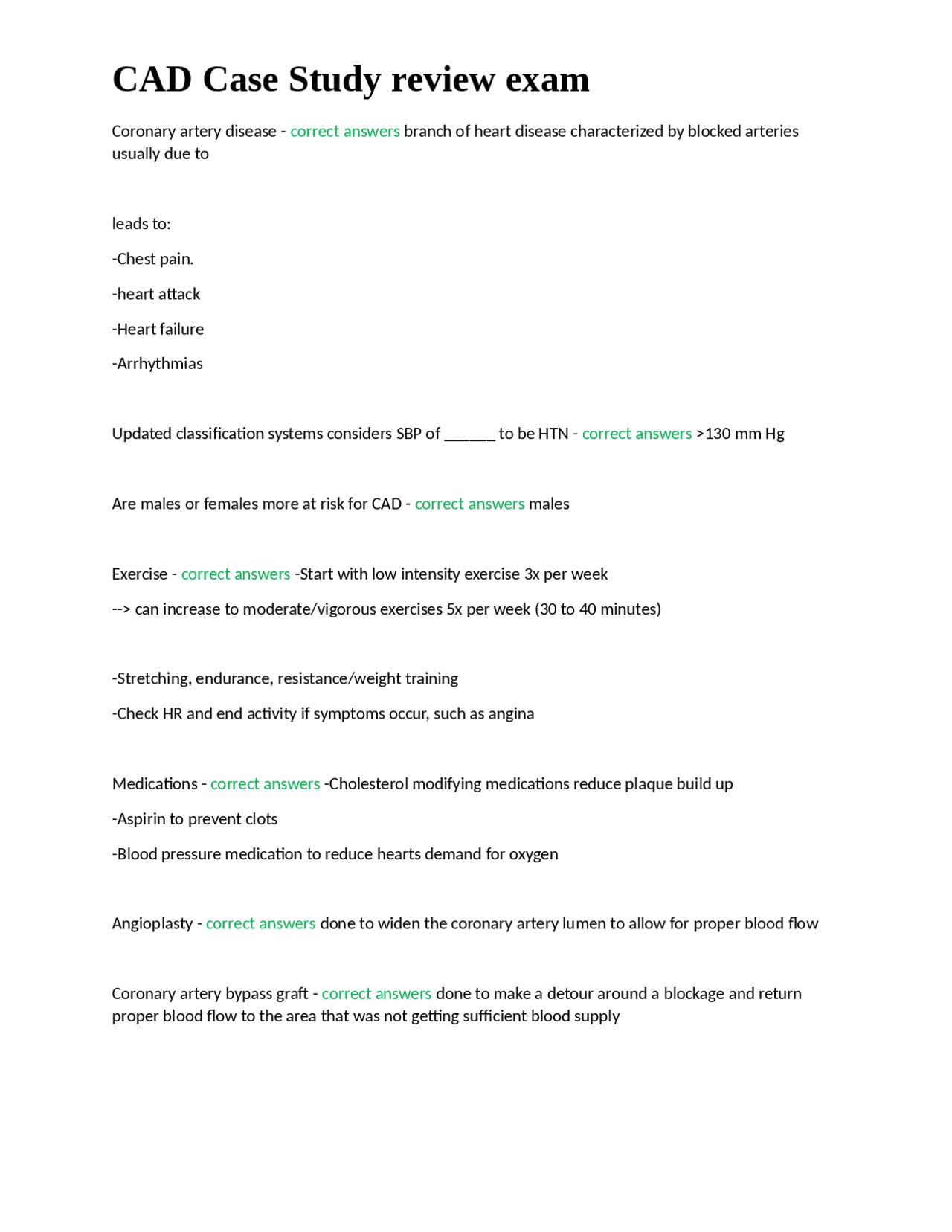 CAD Case Study review exam.docx | Exams Nursing | Docsity