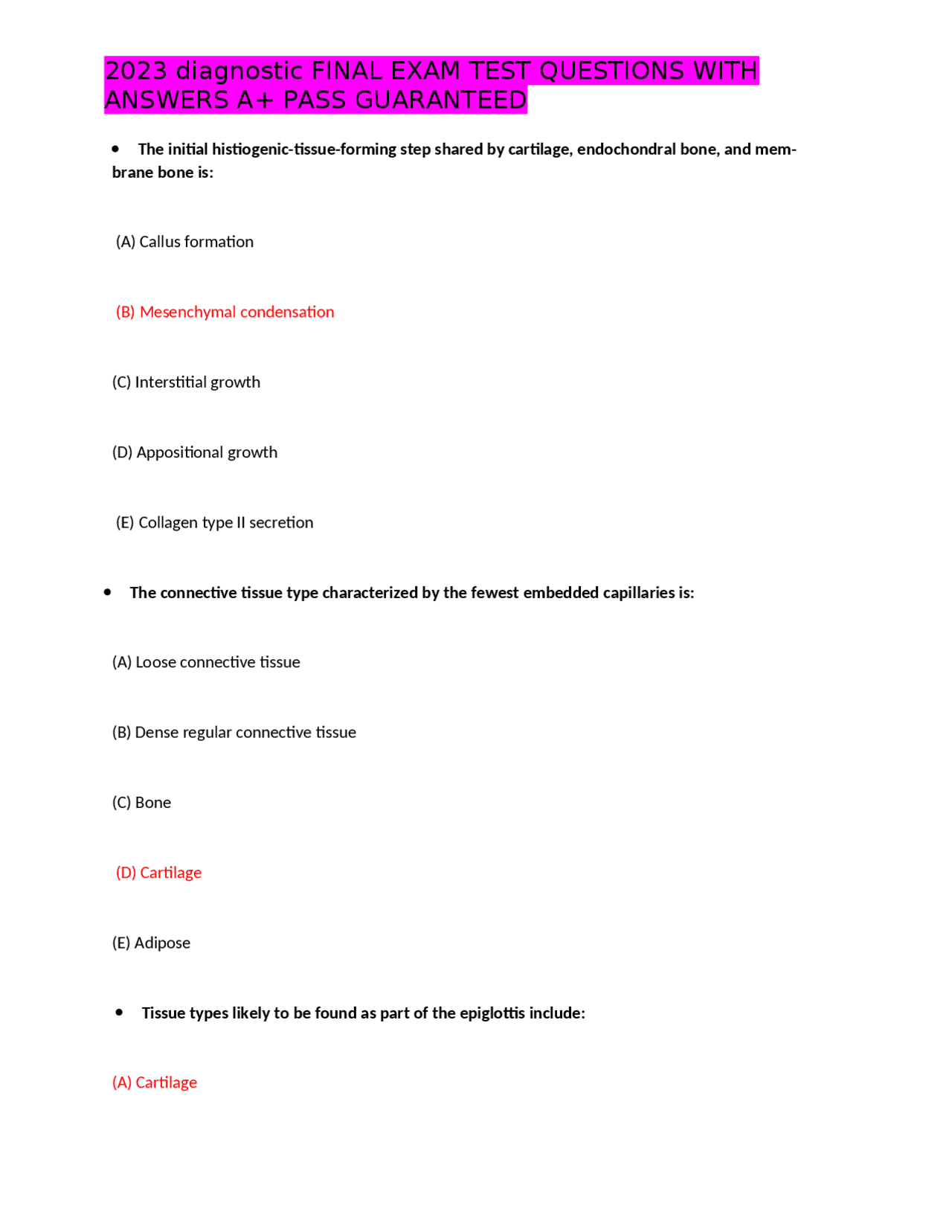 2023 Diagnostic Final Exam Test Questions With Answers A Pass