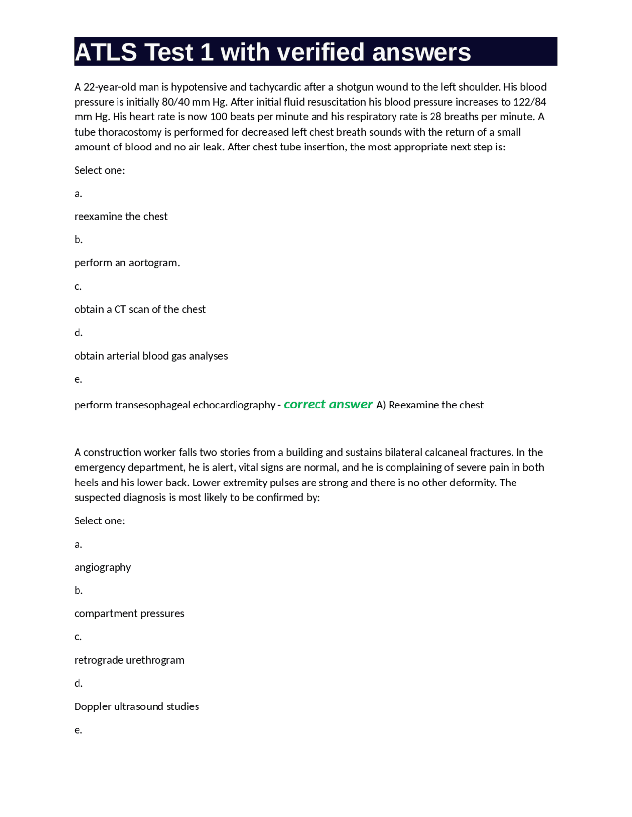 ATLS Test 1 with verified answers.docx | Exams Nursing | Docsity