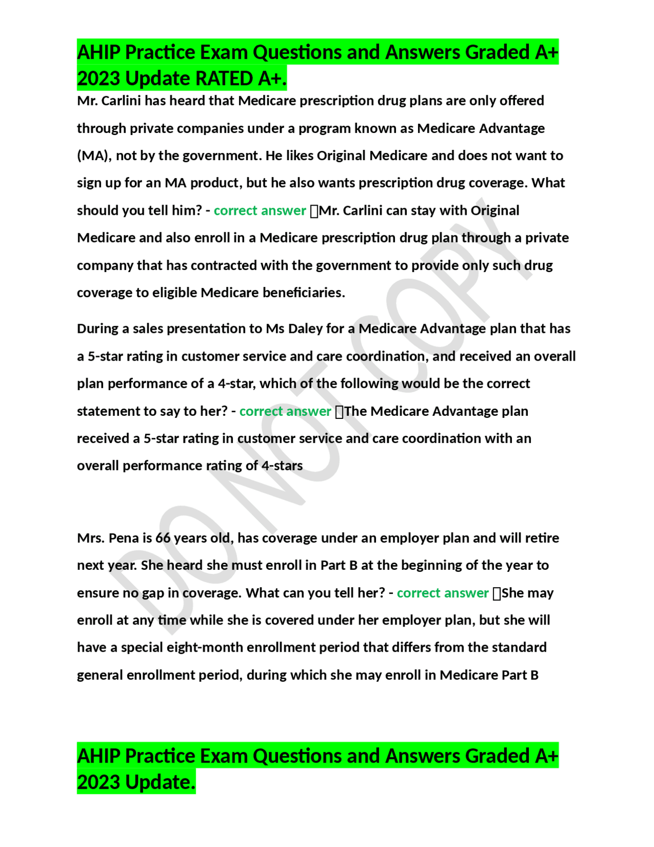 AHIP Practice Exam Questions and Answers Graded A+ 2023 Update RATED A+ ...