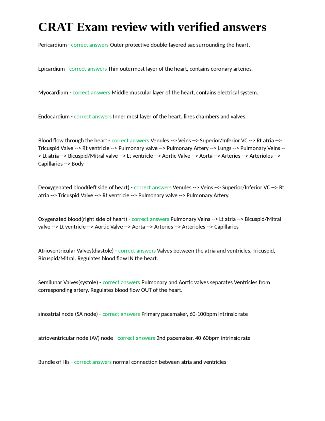 CRAT Exam review with verified answers.docx | Exams Nursing | Docsity