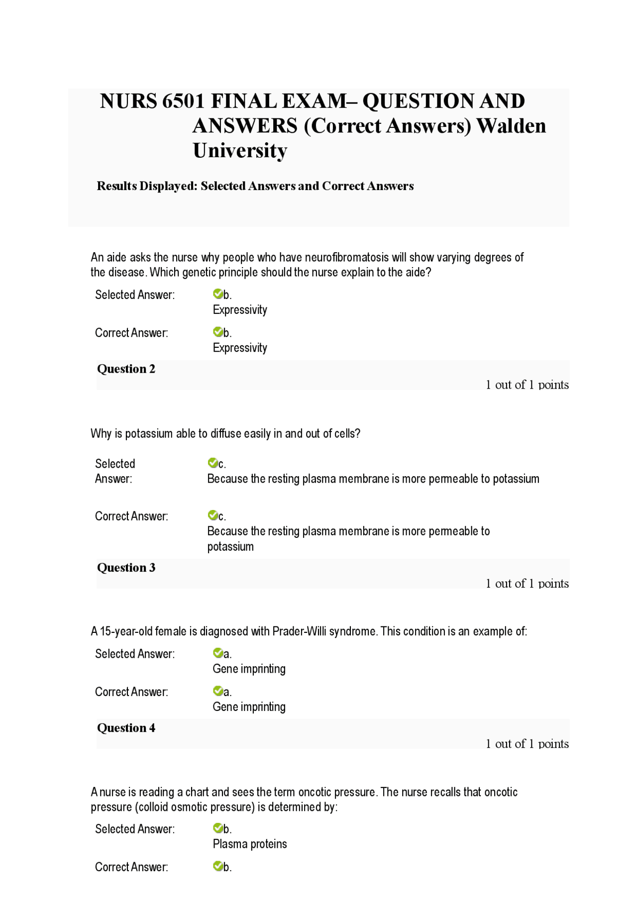 NURS 6501 FINAL EXAM– QUESTION AND ANSWERS (Correct Answers) Walden ...