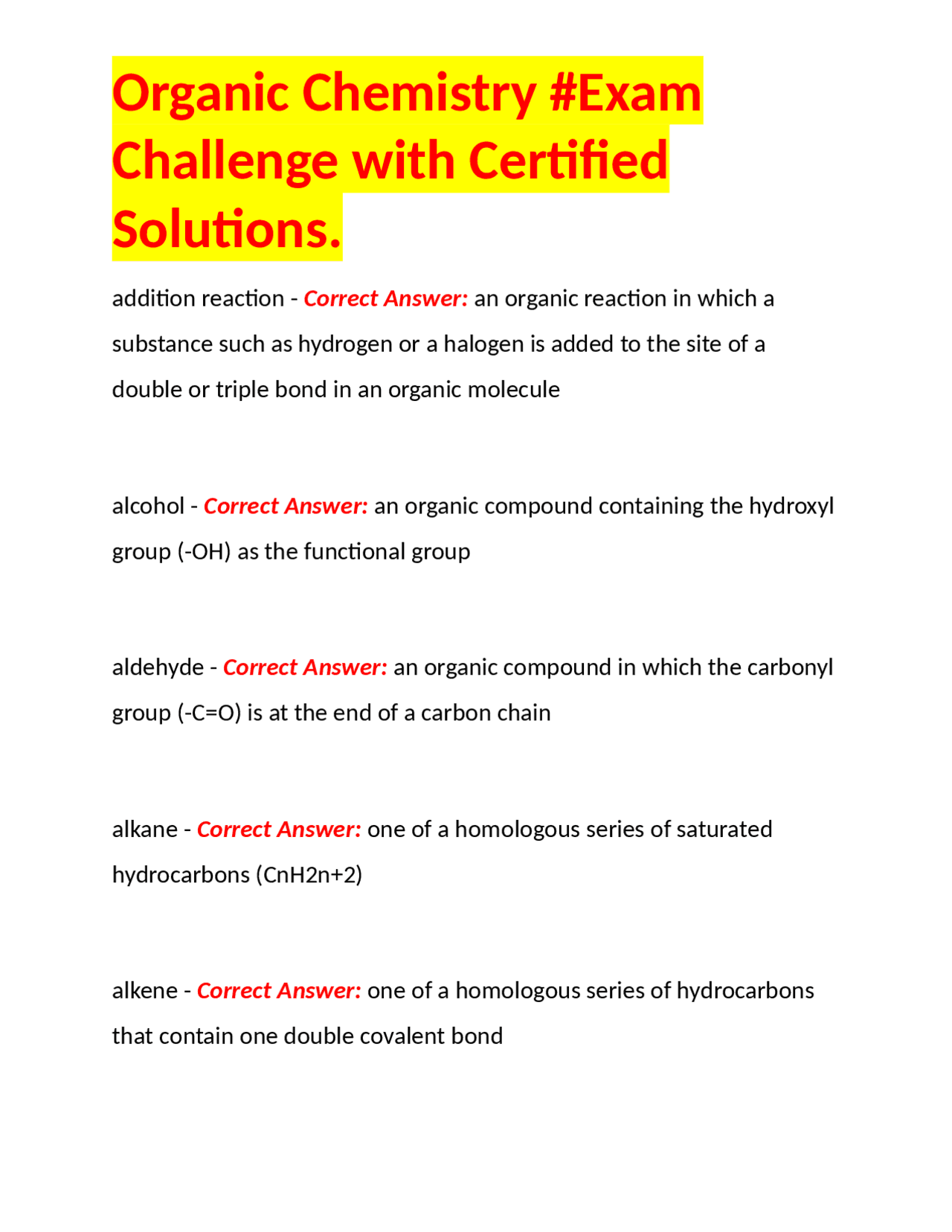 Exam 1 Organic Chemistry Exam with Certified Answers. | Exams Nursing ...