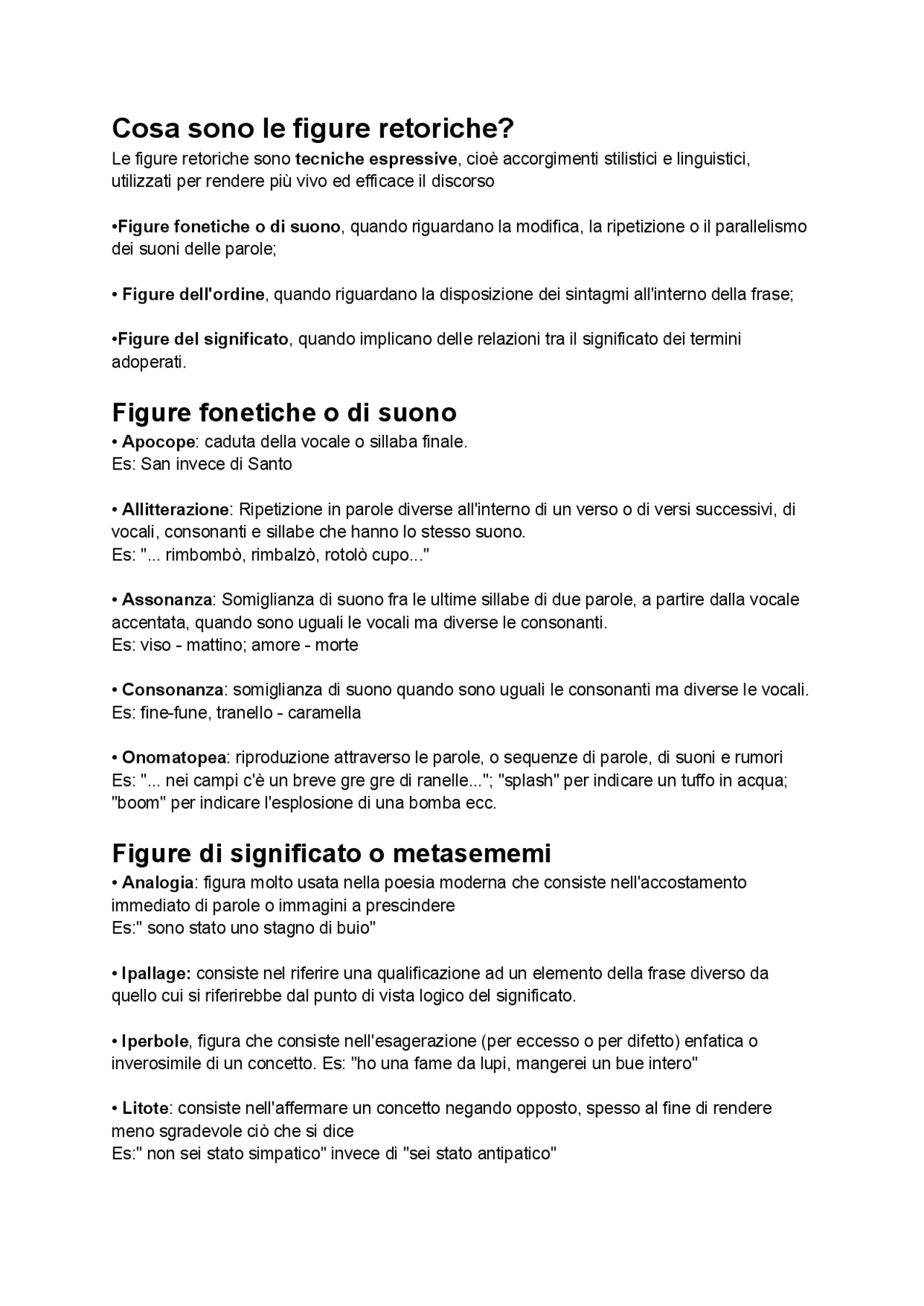 Figure retoriche di suono significato e posizione | Schemi e mappe ...