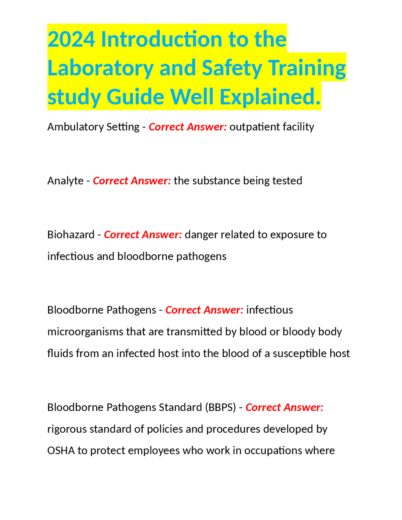 2024 Introduction to the Laboratory and Safety Training study Guide ...