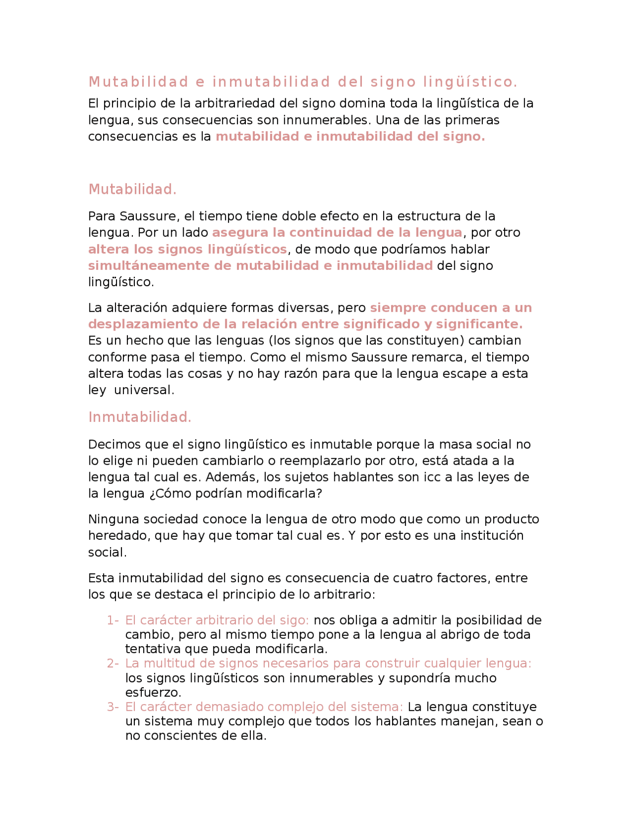 Mutabilidad e inmutabilidad del signo | Resúmenes de Lingüística | Docsity
